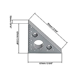 QWORK Aluminum Alloy 45 Degree Angle Ruler, Woodworking Carpenter Imperial Metric Square Triangle Ruler Angle Measurement Workshop Measurement Tool