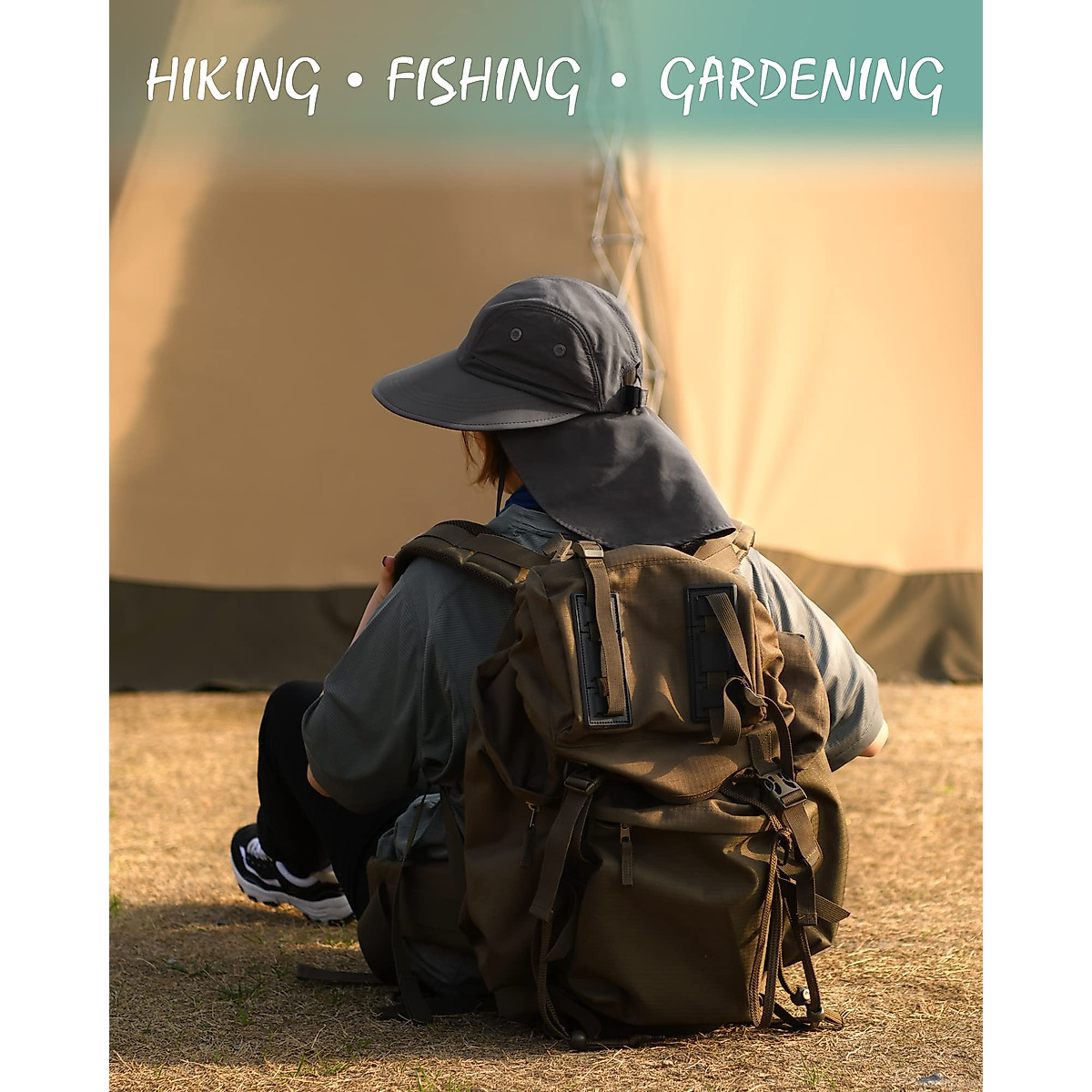 Camptrace Wide Brim UPF 50+ Hiking Fishing Gardening Hat with Neck Flap Sun Protection Outdoor Safari Hats for Women Nylon