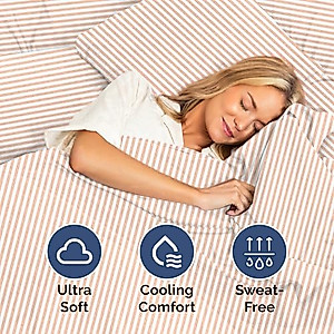 Twin Size 3 Piece Sheet Set - Extra Soft, Breathable & Cooling Sheets - Hotel Luxury Durable Bed Sheets for Women & Men - Deep Pockets, Easy-Fit & Wrinkle-Free Sheets - Blush Stripes Oeko-Tex Sheets