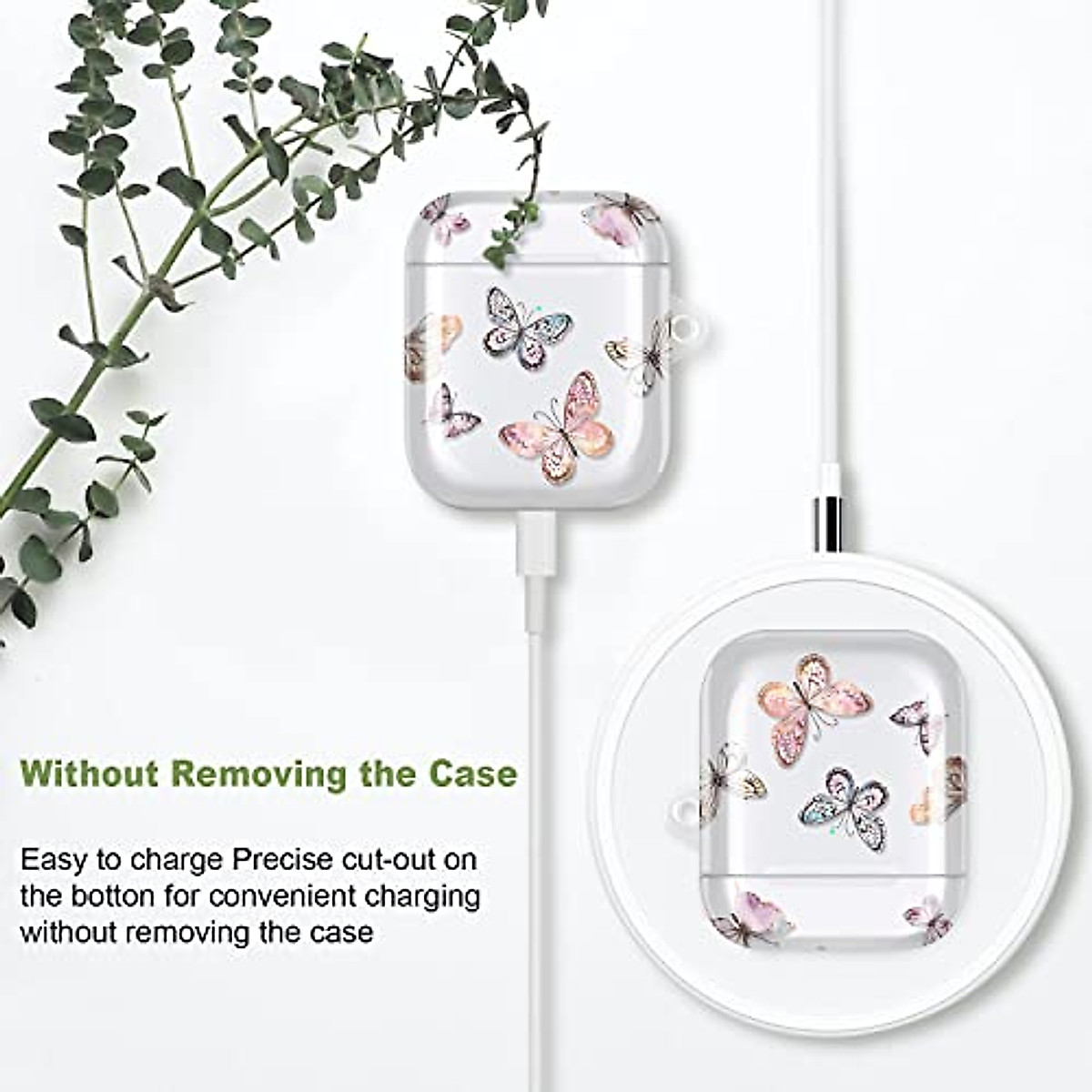 JAHOLAN AirPods Case Cover, Butterfly Clear Case Cute Protective Soft Shockproof Cover with Keychain for Women Girls Compatible with AirPods 2 & 1 Wireless Charging Case - Colourful