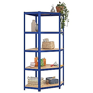 vidaXL 5-Layer Corner Shelf in Blue - Steel & Engineered Wood Material - Ideal for Residential and Commercial Storage - Meets California Proposition 65 Standards