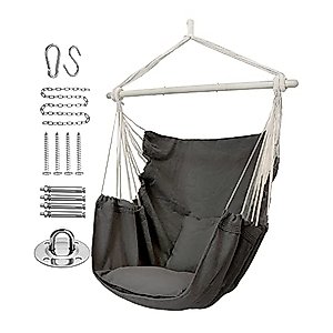 Miztli Hammock Chair Hanging Chair Swing for Bedroom with Anti-Slip Steel Spreader Bar, Max 500 Lbs, All The Hanging Hardwares Included, Best for Indoor Outdoor, 2 Cushions