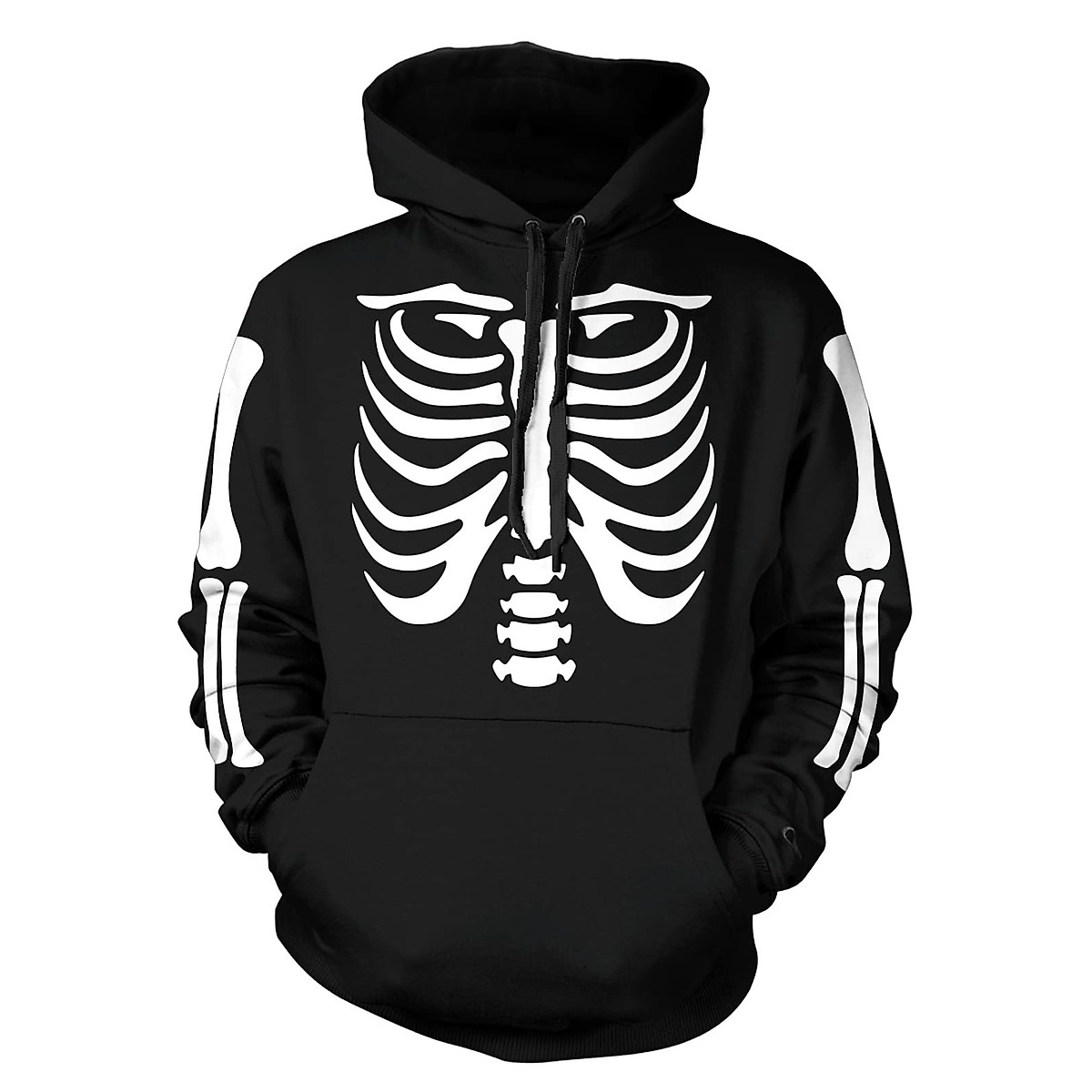 Tcombo Skeleton Outfit - Ribcage Bones Halloween Unisex Hoodie Sweatshirt (Black, X-Large)