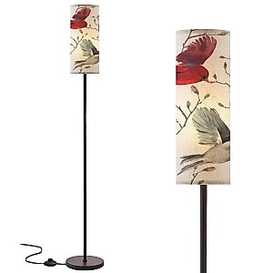RZNTJHUINA Modern Standing Lamps Watercolor Pattern red Birds Tree Twigs Hand Drawn Spring Minimalist Floor Lamp Metal Pole Lamp with Linen Lampshade for Bedroom Living Room Office Nursery Reading