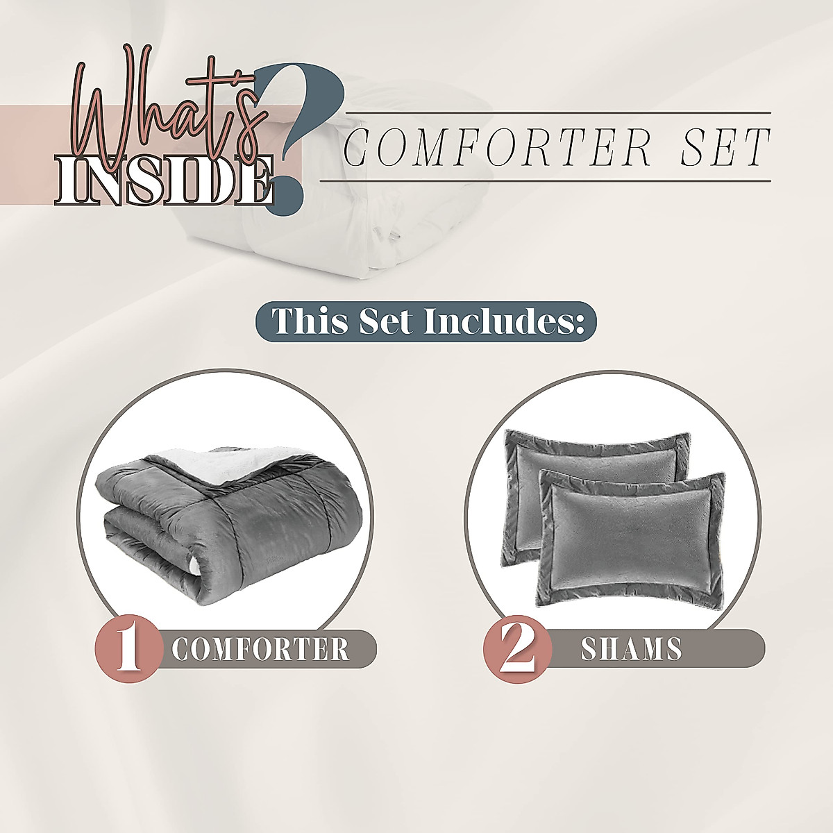 Elegant Comfort Super Soft Sherpa Comforter 3-Piece Set Premium Quality, Heavy Weight Reversible Down Alternative Micro-Suede, Sherpa Comforter, Cal King, Silver Gray