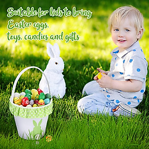 4 Pieces Canvas Easter Basket Bunny Easter Baskets for Kids Candy Egg Bags Fluffy Tails Printed Easter Bucket Cute Personalized Kids Basket Rabbit Bunny Easter Basket Tote for Carrying Presents Eggs