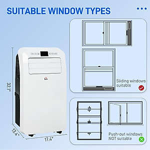 HOMCOM 12000 BTU Portable Air Conditioner for Rooms Up to 550 Sq. Ft., 3-in-1 AC Unit with Dehumidifier, Cooling Fan, Remote, 24H Timer On/Off, Window Installation Kit
