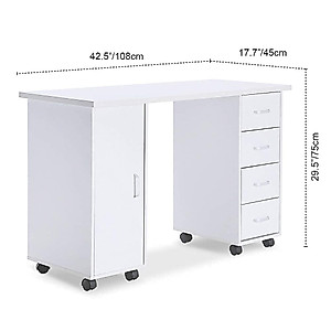 Paddie Manicure Nail Desk for Technician, Acetone Resistant Wooden Salon Spa Nail Table Station w/Cabinet, Drawers, Controllable Wheels & Client Wrist Pad