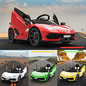 Hetoy Ride on Car for Kids 12V Licensed Lamborghini Electric Vehicles Battery Powered Sports Car with Control, 2 Speeds, Sound System, LED Headlights and Hydraulic Doors