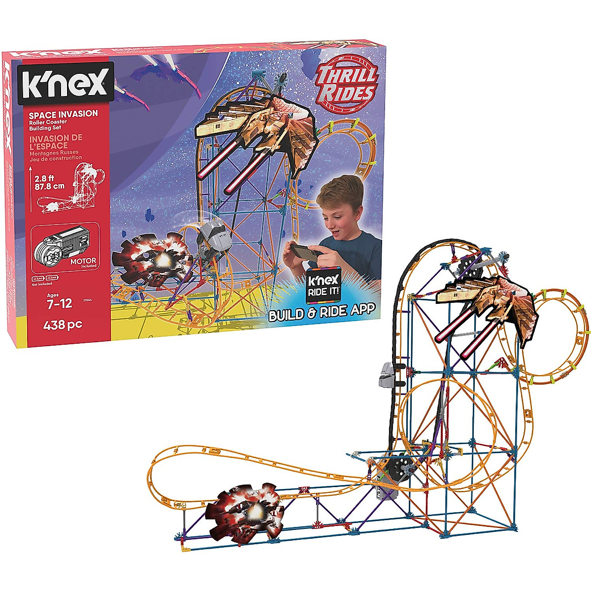 K'NEX Thrill Rides – Space Invasion Roller Coaster Building Set with Ride It! App – 438Piece – Ages 7+ Building Set.
