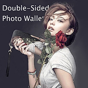 a266XDKSJK Women Leather Wallet Custom Photos Wallets Personality Clutch Bag Card Case Cash Holder Wallets Print Any Photo(Black Double Side)