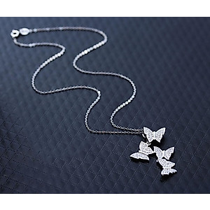 XINSHUN Real 925 Sterling Silver Long Zircon Butterfly Necklaces Necklace for Women Ladies