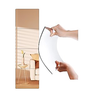 AmasSmile® Wall Mirror Full Length 12'' X 10'' X 4PCS Self Adhesive Acrylic Mirror Tiles Shatterproof 2MM Thick Mirror Stickers Gym Mirrors for Home Gym Door Mirror Make Up Mirror for Bedroom