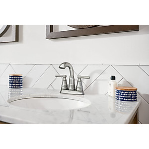 Moen Halle Spot Resist Brushed Nickel Two-Handle Centerset Bathroom Sink Faucet with Drain Assembly, 84971SRN