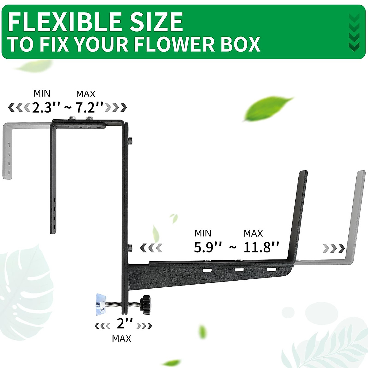 VOXOR Window Box Brackets, Adjustable Planter Box Brackets, Heavy Duty Iron Flower Box Brackets for Railings, with Enhanced Bottom Support - Perfect for Balconies, Fences, and Gardens (4 Pack)