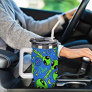 Niapessel Leak Proof Tumbler, Insulated Water Bottles with Straw, Alien Space Insulated Cup with Handle 40 Oz Stainless Steel Flask for School, Travel, Car, Sports, Work