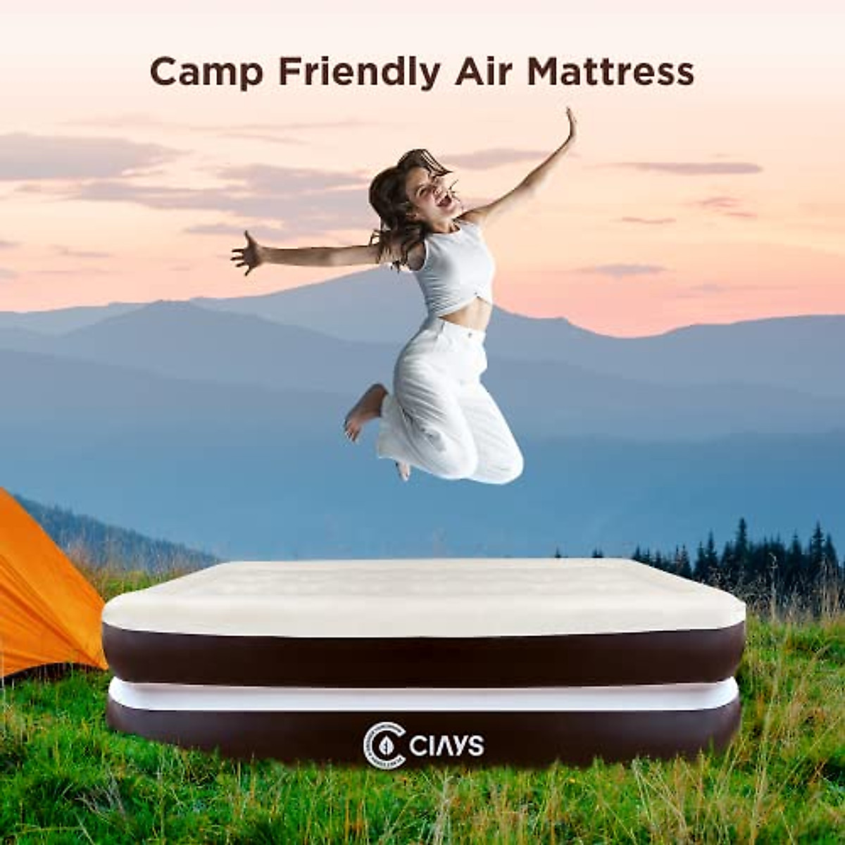 Ciays Camping Air Mattress Leak Proof Airbed with USB Rechargeable Pump Queen Air Mattress with Carrying Bag for Home Camping SUV Truck RV Tent