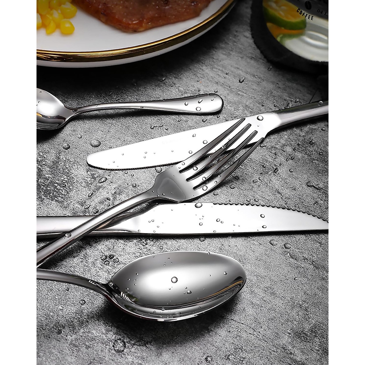 EUIRIO 48-Piece Silverware Set with Steak Knives, Heavy Duty Stainless Steel Flatware Set for 8, Food-Grade Tableware Cutlery Set, Utensil Sets for Home Restaurant, Mirror Finish, Dishwasher Safe