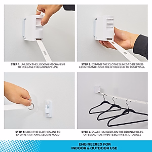 Retractable Clothesline Indoor Outdoor Clothes Line, Heavy Duty Clothes Drying Laundry Line, Wall Mounted Clothes Drying Rack Clothing, Retracting 34 Windproof Hanging Holes Laundry Drying