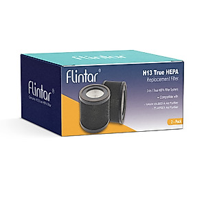 Flintar H13 True HEPA Replacement Filter, Compatible with TaoTronics TT-AP001 Air Purifier and VAVA VA-EE014 Air Purifier, 3-in-1 H13 Grade True HEPA and Activated Carbon Filter Set, 2-Pack