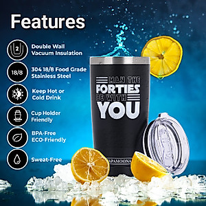 PAPAMOONA 40th Birthday Gifts For Men, 40 Year Old Wine Coffee Tumbler, Mug, Cup Present For Men, 1983 Birthday Gifts For Men, Turning 40 Gift Ideas For Man, Him, Her, Husband, Wife, Dad, Mom