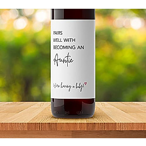 Pairs Well With Becoming an Auntie ● SET of 4 ● GENDER NEUTRAL Pregnancy Announcement Wine Labels, Baby Announcement to Friends Wine Label, Pregnancy Reveal, Alternative to Card WATERPROOF A200-4A1