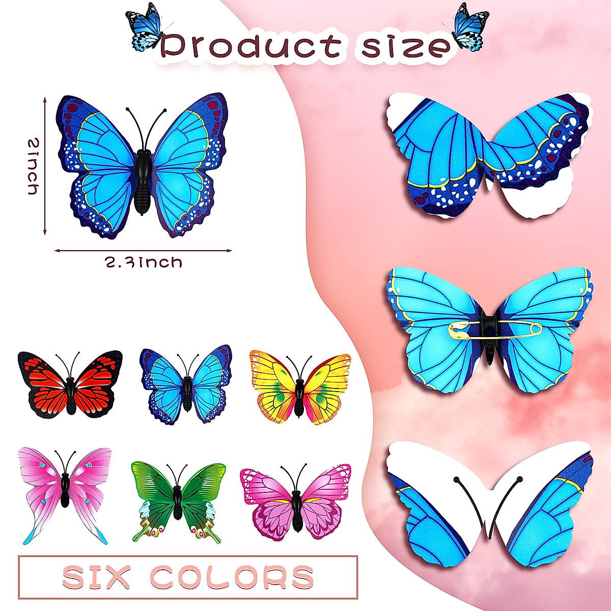 36 Pieces Butterfly Pins 3D Butterflies Brooch Plastic Safety Pin Bulk Mexico Decor for Lapel Clothes Art Crafts Halloween Decoration Wedding Birthday Party Favors(Retro Pattern)