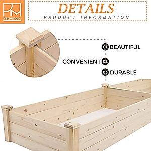 Patiomore 8 Feet Outdoor Wooden Garden Bed Planter Box Kit for Vegetables Fruits Herb Grow Yard Gardening, Natural