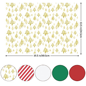 120 Sheets Christmas Tissue Paper for Gift Bags, Christmas Wrapping Paper Bulk Assorted Design Gift Xmas Tissue Paper, Red Green White Tissue Paper for Holiday Crafts (Gold Xmas Tree)