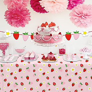GREHUMOR 3 Pack Strawberry Tablecloth Strawberry Birthday Decorations Plastic Strawberry Theme Party Table Cover for Girls Sweet One Birthday Berry Sweet Baby Shower Party Supplies