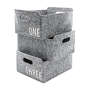 Welaxy Storage Baskets with Inspired Slogan Felt Collapsible Storage Baskets Foldable Storage Cube Shelf Boxes Drawers Organizer bin for Kids Toys Books Clothes Socks Tools organise (One,Two,Three)