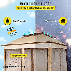 Happybuy Outdoor Canopy Gazebo Tent, Portable Canopy Shelter with 11'x11' Large Shade Space for Party, Backyard, Patio Lawn and Garden, 4 Sandbags, Carrying Bag and Netting Included, Brown