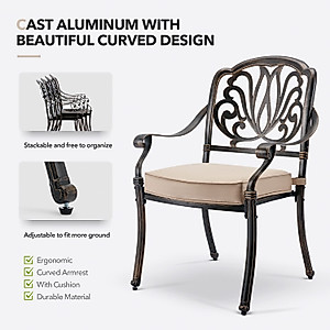 Patio Dining Chairs Set of 2, Elizabeth Outdoor Cast Aluminum Patio Chairs Weather Resistant with Thicker Cushions for Patio Deck Garden…