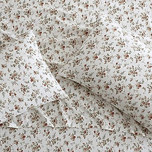 Laura Ashley - Full Sheet Set, Cotton Flannel Bedding, Brushed for Extra Softness & Comfort (Le Fleur Orange, Full)