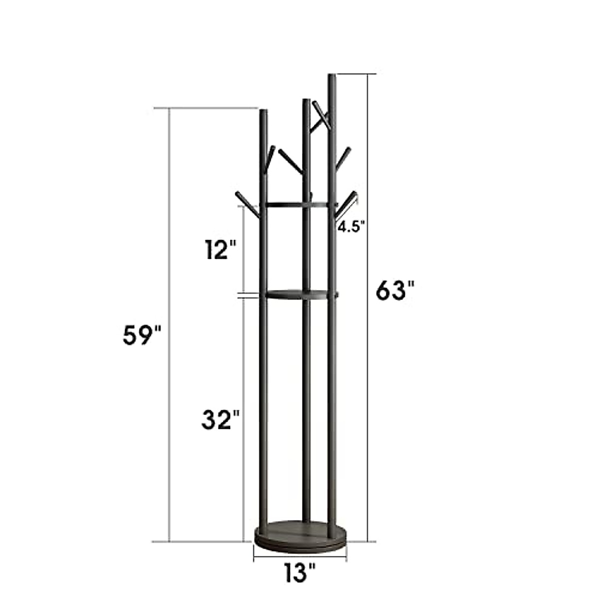 kiplant Rotary Coat Rack Stand with 8 Hooks, Bamboo Wood Coat Tree for Clothes/Bags/Hats, Coat Rack Freestanding for Home/Office/Entryway/Hallway
