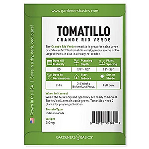Tomatillo Grande Rio Verde Seeds for Planting Heirloom Non-GMO Seeds for Home Garden Vegetables Makes a Great Gift for Gardening by Gardeners Basics