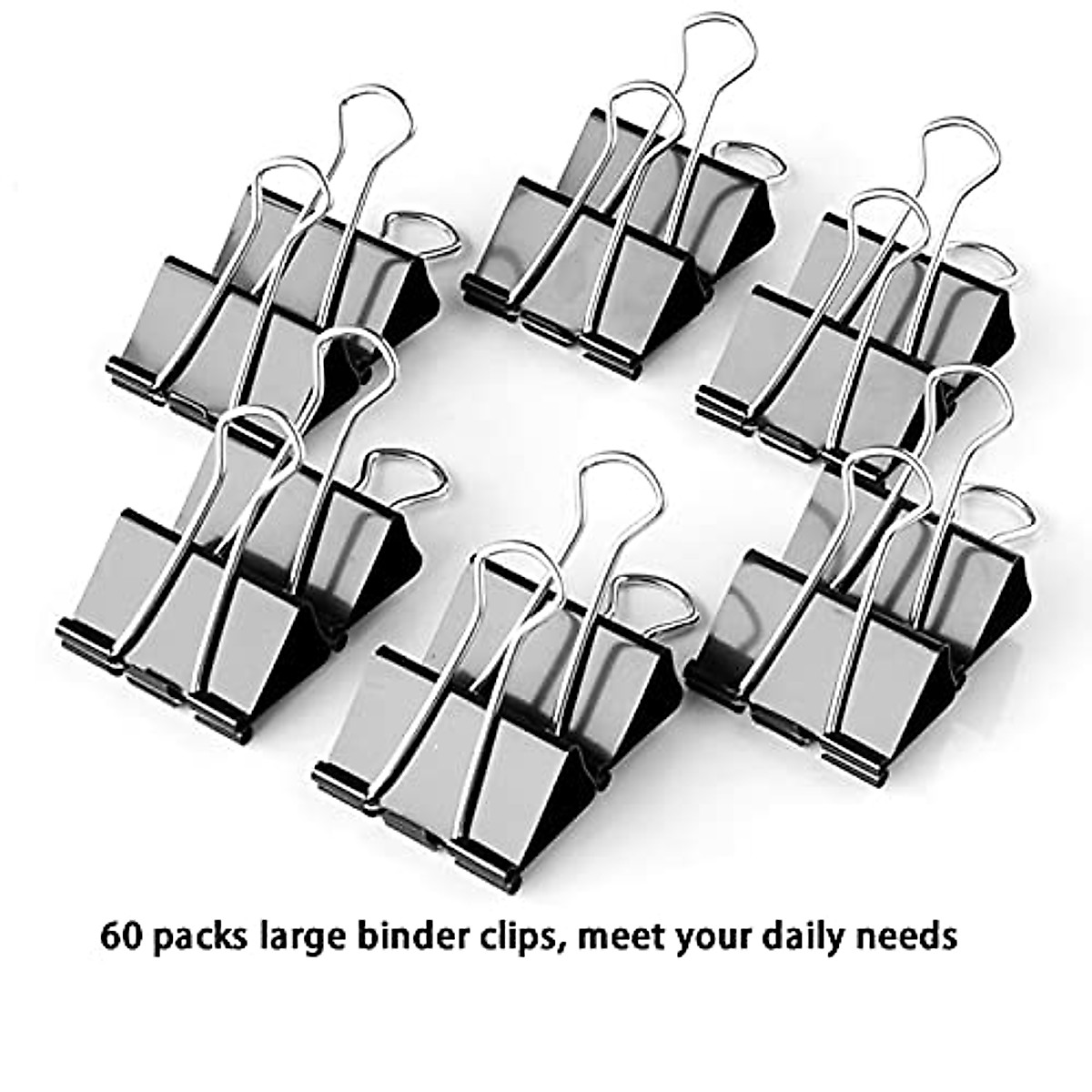 Large Binder Clips 1.6 Inch (60 Pack), Big Binder Clips for Office and Home Supplies, Black