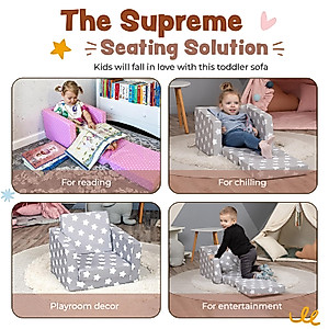 Delsit Kids Couch for Toddlers - 2 in 1 Convertible Foam Armchair to Lounger, Comfy Flip Out Lounge Chair, Sofa for Children, Made in Europe