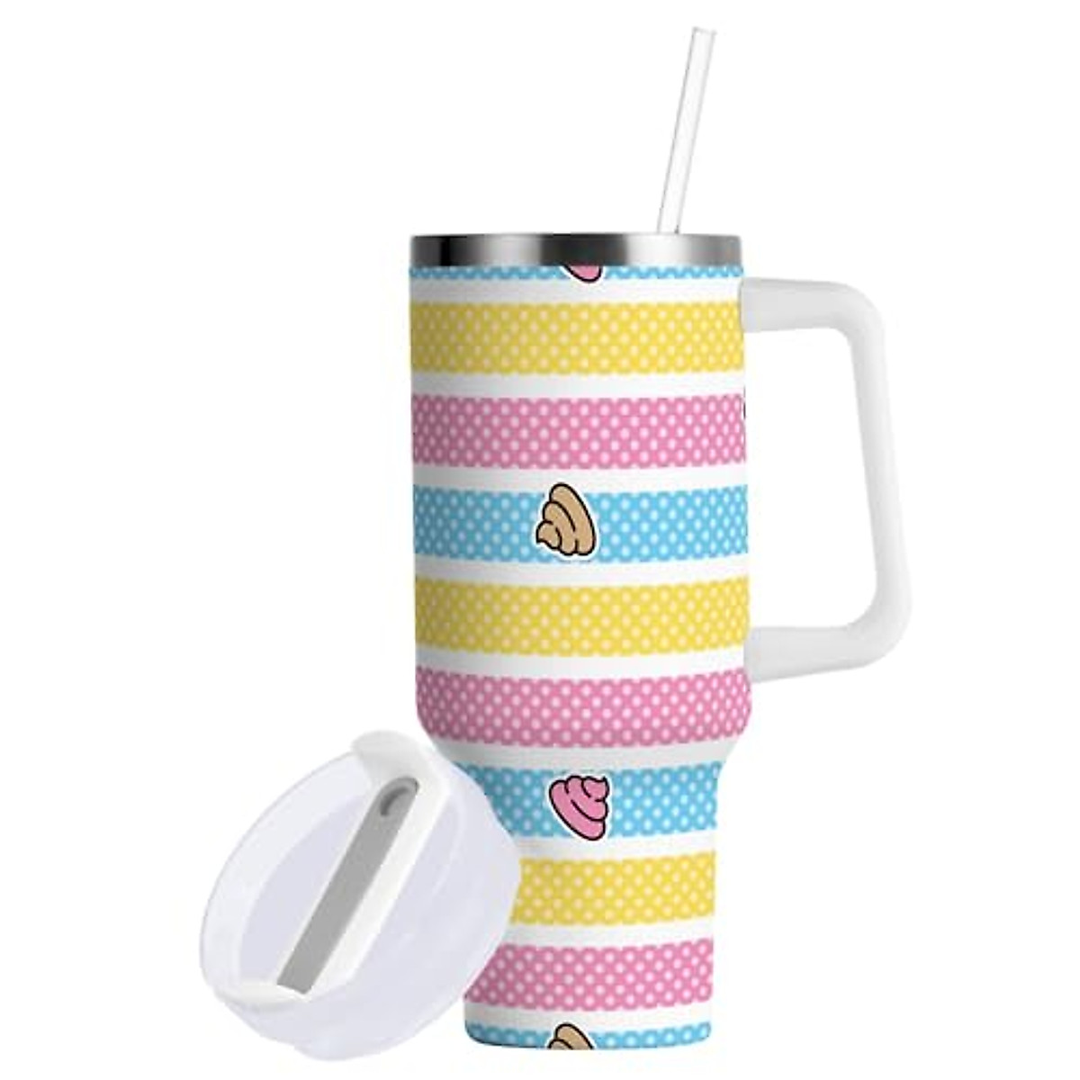 DIGTIA Stainless Steel Insulated Tumbler w/Handle & Straw, Poo Cartoon Double Wall Vacuum Travel Coffee Mug Cup w/Lid, Leak-Proof Sports Polka Dot Water Bottle,40oz