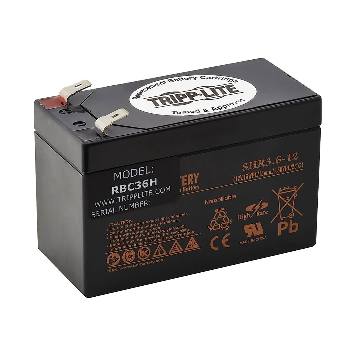 Tripp Lite Certified UPS Replacement Battery Cartridge for AVR550U, AVRX550U, ECO550UPS, ECO650UM, INTERNET550SER, INTERNET550U and INTERNET600U UPS Systems, 18-Month Limited Warranty (RBC36H)