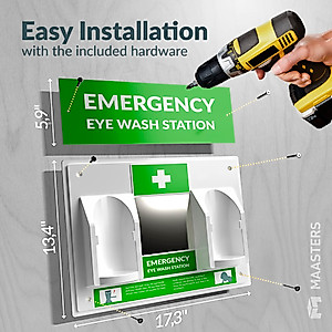 MAASTERS BPA Free Portable Eye Wash Station OSHA Approved - Wall-Mounted First Aid Eye Wash Kit w/Mirror & 2X 16oz Empty Bottles - No Eye Wash Solution Included - Emergency Eyewash