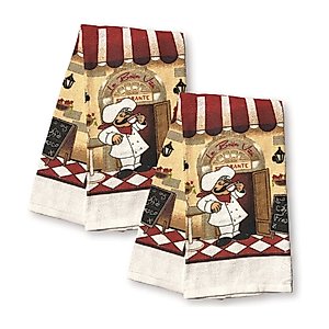 Home Collection Classic Kitchen Dish Towels - Set of 2, 15" x 25", 59% Cotton, 41% Polyester (Chef)