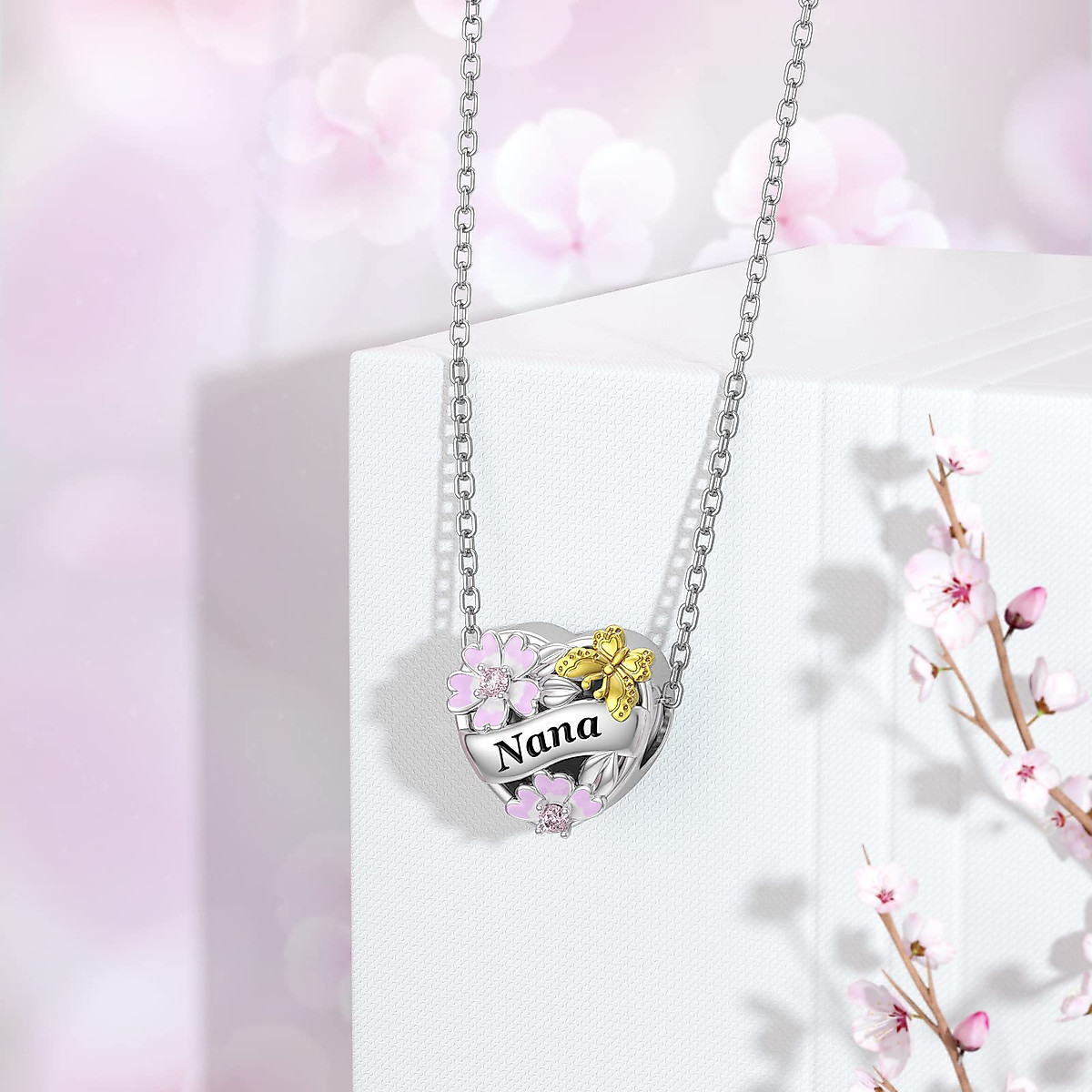 925 Sterling Silver Nana Charms for Pandora Charms Bracelet Grandma Heart Charm I Love You Moon and Back with Butterfly and Flower