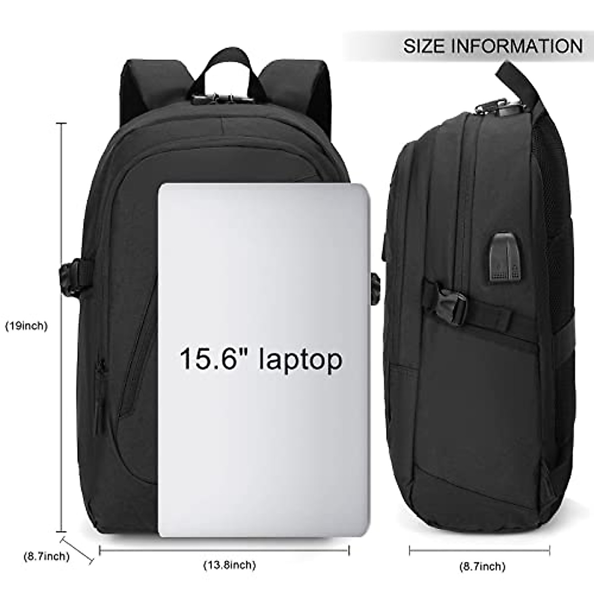 Extra Large Laptop Backpack, 37L Capacity, For 16 Inch Notebook Computer, Anti-Theft Lock, Waterproof Travel Backpack, with USB Charging Port, Luggage Strap, Work Business College School Bag (Black)