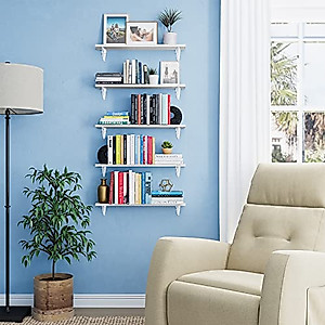 Wallniture Arras 24" Bathroom Shelves, Floating Shelves for Wall Storage, Bookshelf Living Room Decor, Kitchen Shelf Unit, White Wall Shelves for Bedroom Set of 5