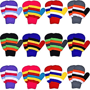 Syhood 12 Pairs Toddler Winter Mittens Stretch Full Finger Mittens Knitted Gloves Kids Warm Knitted Unisex Gloves for Baby Boys and Girls Christmas Giving