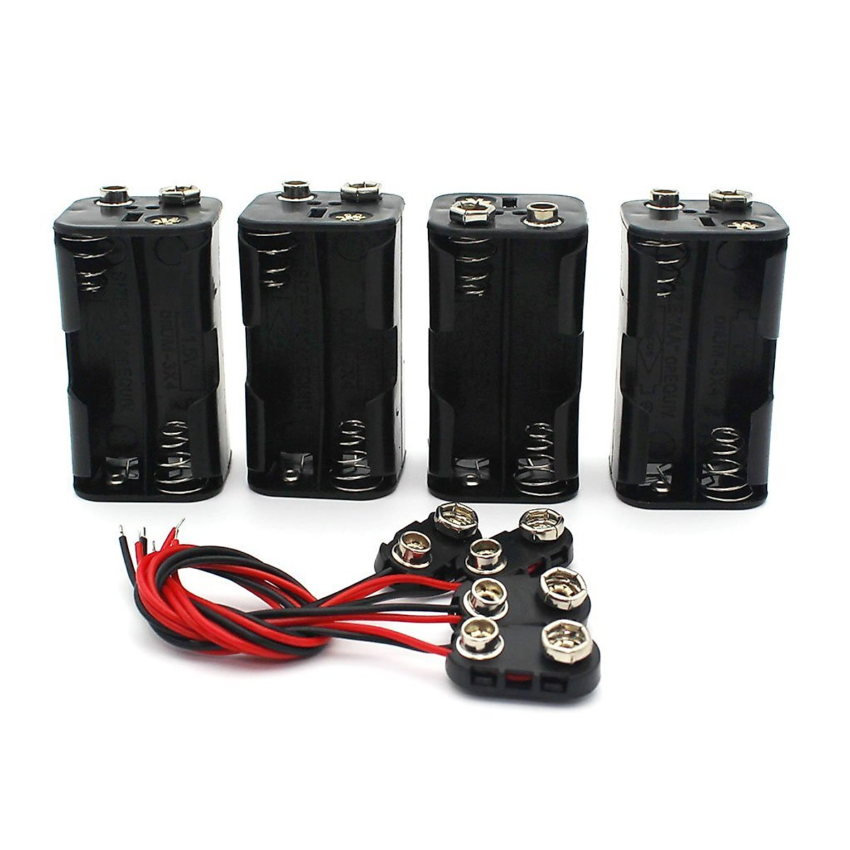 Raogoodcx 4set Thicken Battery Holder for 4 x AA with Standard Snap Connector and Hard Plastic Housing T Type Wire
