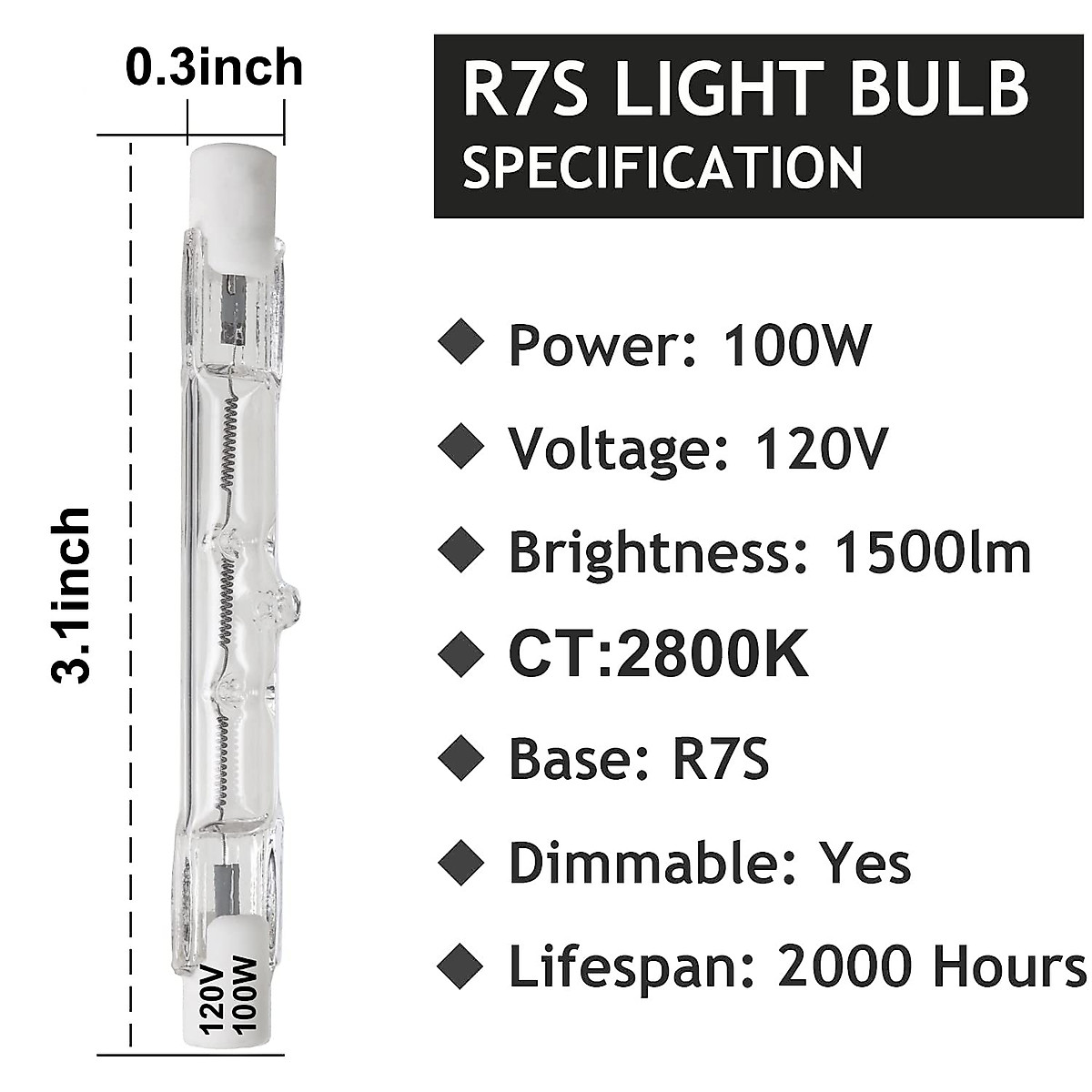 JJHXSM 6pcs R7S J78 Halogen Light Bulbs 120V 100W Tungsten Filament Double Ended Halogen Light Bulbs