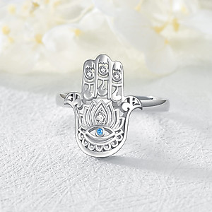 LONAGO Hamsa Ring for Women, Hamsa Hand Stacking Ring 925 Sterling Silver Birthday Gift for Women (ring size 7)