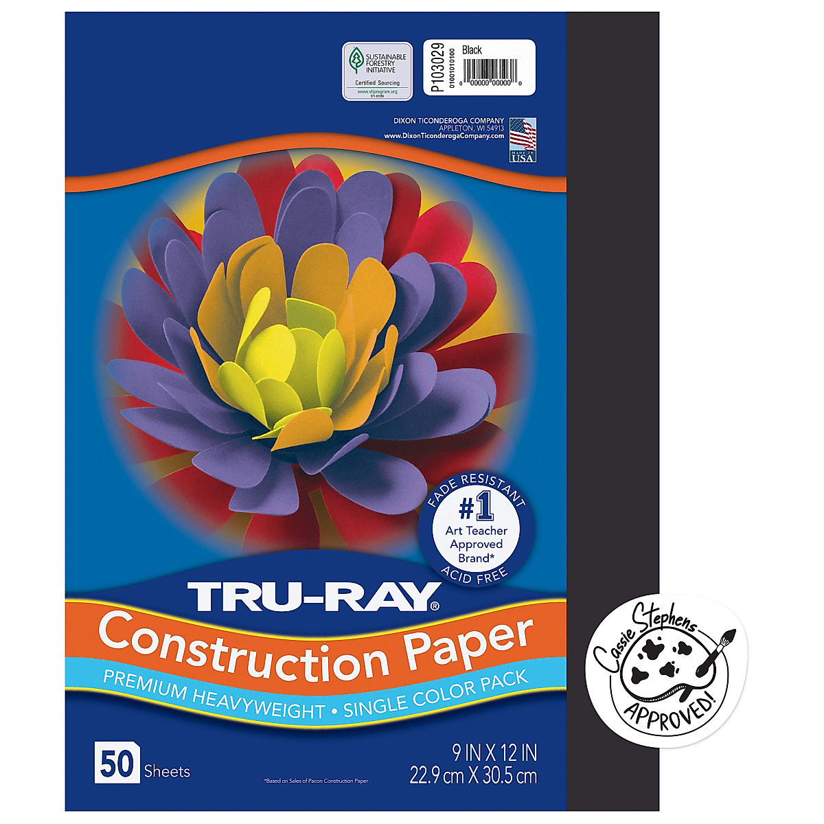Tru-Ray Construction Paper Bundle - Color Wheel Assortment (144 Sheets) + Black Construction Paper (50 Sheets)